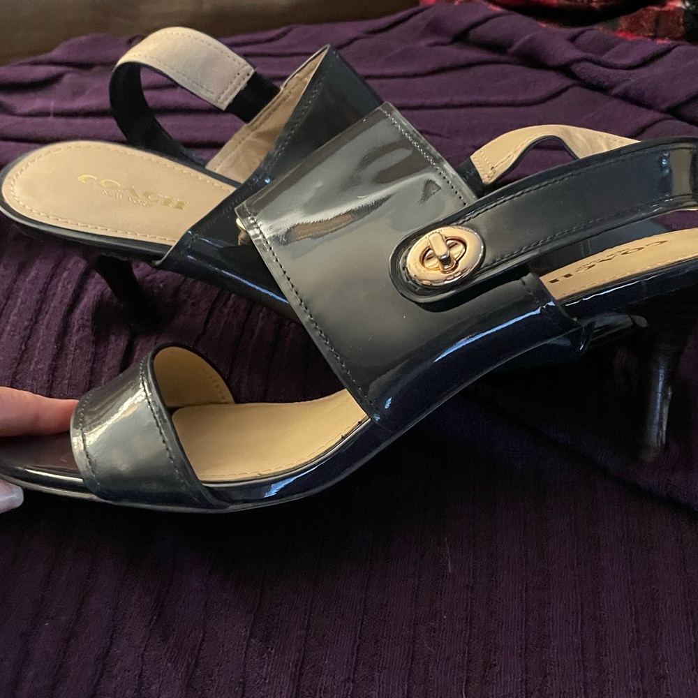 Navy Blue Marla Coach Turn Lock Sandals - Gem